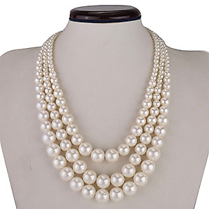 Kalse 3 Layers Strand Simulated Pearl Strand Bib Pendant Choker Chain Necklace (3 Strands)
