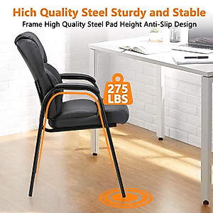 CLATINA Leather Guest Chair with Padded Arm Rest for Reception Meeting Conference and Waiting Room Side Office Home Black 2 Pack