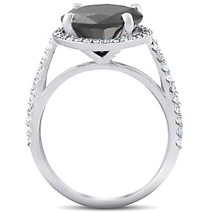 3 1/3 Ct Black Diamond Halo Engagement Ring 14k White Gold - Size 6