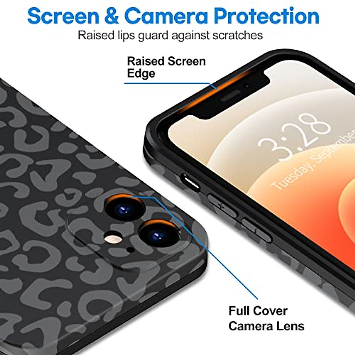 Hython Case for iPhone 12 Case Leopard, Matte Black Cheetah Print Pattern Design [Not Rub Off], Cute Aesthetic Slim Soft TPU Shockproof Protective Phone Case Cover for Women Men, Black Leopard