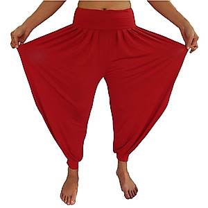 Lovely Creations Women's Drape Harem Pants Best for Dance, Yoga, Pilates, Belly Dance Fitness, Lounging - Super Soft Aladdin Pants Free Size (S-XL) (JS Red)
