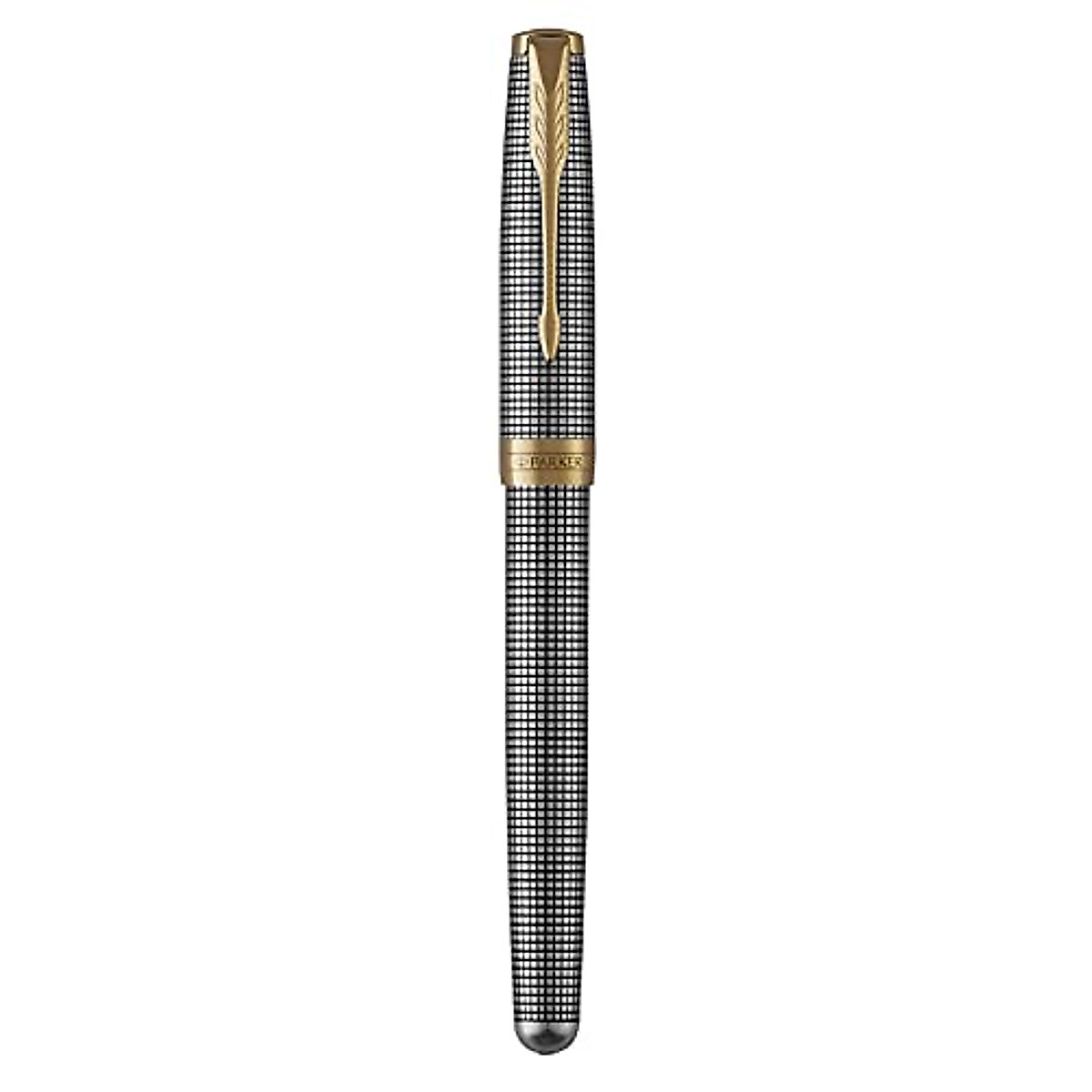PARKER Sonnet Fountain Pen, Chiseled Silver with Gold Trim, Solid 18k Gold Fine Nib (1931489)