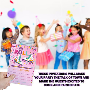Roller Skating Children Birthday Party Invitations, Roller Skate Invites for Girls Boys Kids Teen, Kid's Party Favors Decoration and Celebration Supplies, 20 Invitations with Envelopes - JY626