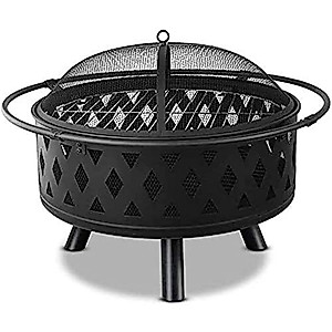 LEAYAN Garden Fire Pit Grill Bowl Grill Barbecue Rack Fire Pit Bowl, Outdoor Metal Firepit,BBQ Grill Fire with Grille, Sticks for Fire Pit, Fire Pit with Cover BBQ Cooking for Camping Backyard