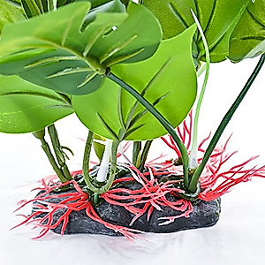 MRTIOO Reptile Artificial Plants, Terrarium Plants Decorations Supplies, Rainforest Ground Plant, Amphibian Habitat Hideout Tank Accessories (L)