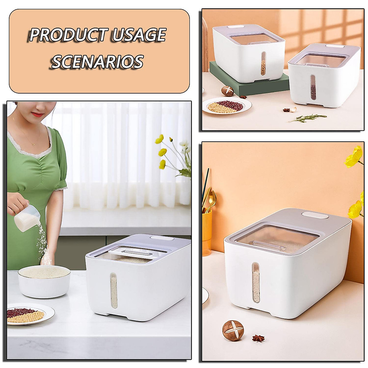 Rice Container, 22lbs Rice Storage Container, Slide Lid Rice Container, Cereal and Pantry Storage containers, Storage containers for a Pantry, Dry Food Storage containers