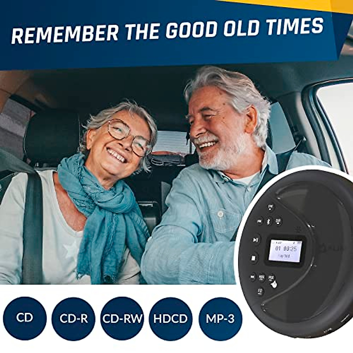 KLIM Discover + Portable CD Player Walkman with Long-Lasting Battery + New 2024 + with Headphones + Radio FM + Compatible MP3 CD Player Portable + SD Card, FM Transmitter, Bluetooth + Ideal for Cars