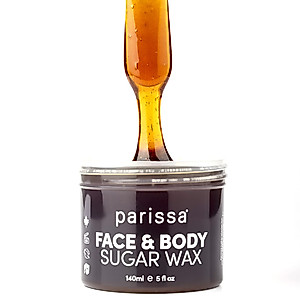 Parissa Face & Body Sugar Wax for Sensitive Skin, 100% Natural Hair Removal, At-Home Waxing Kit - 140ml Chamomile Sugar Wax, 20 Epilation Strips, 3 Wooden Spatulas, 5 Fl Oz (Pack of 1)