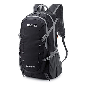 HOOYEE 40L Lightweight Foldable Water-Resistant Ripstop Nylon Hiking Backpack Daypack (Black)