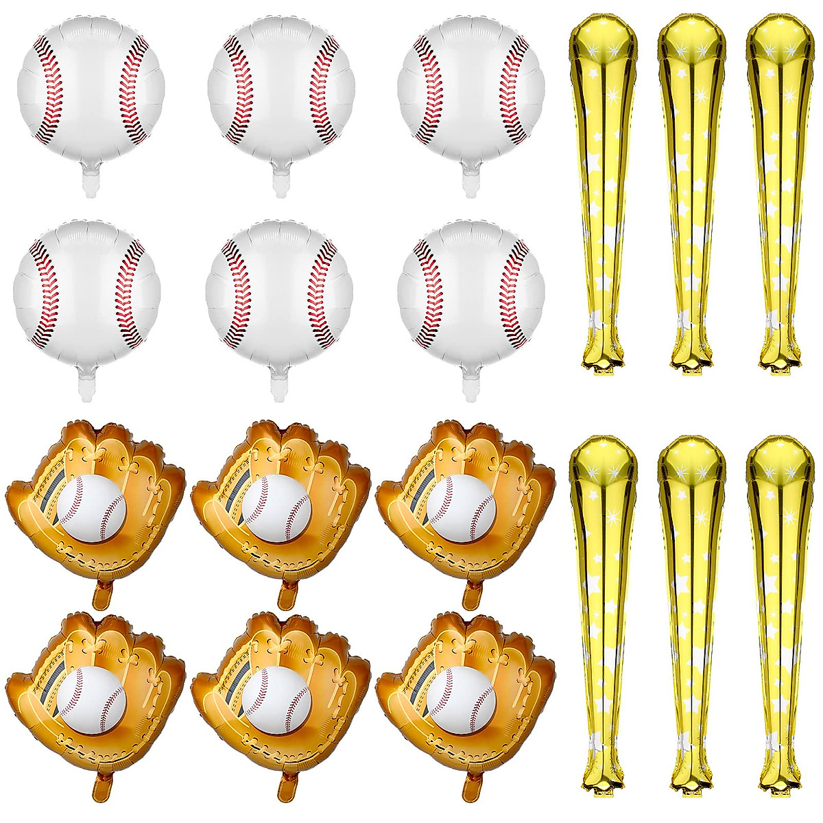 18 Pieces 18 Inch Baseball Balloons Baseball Foil Balloons 20 Inch Baseball Glove Jumbo Balloons 30 Inch Baseball Bat Balloons for Birthday Sports Theme Party Decoration Photo Props Supplies