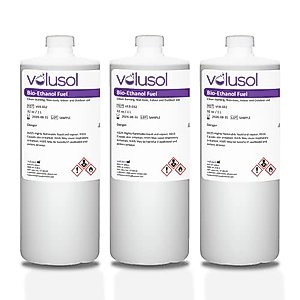 Volu Sol Fireplace Fuel, Ventless, Bio-Ethanol, Clean Burning/Eco-Friendly (1000mL /32 oz.) (Pack of 3)