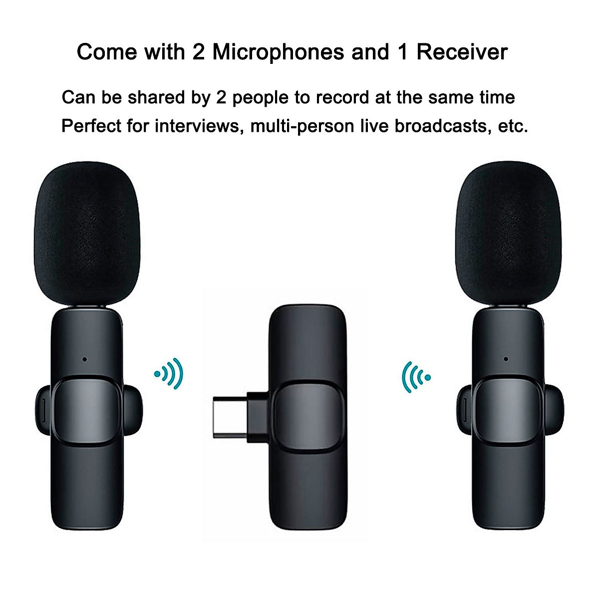AKARMOVO Wireless Lavalier Microphone for Type-C Android Phone, Plug-Play Lapel Clip-on Mic with 2 Microphones for USB-C Port, Auto Sync Noise Reduction for Video Recording, Interview, Vlog