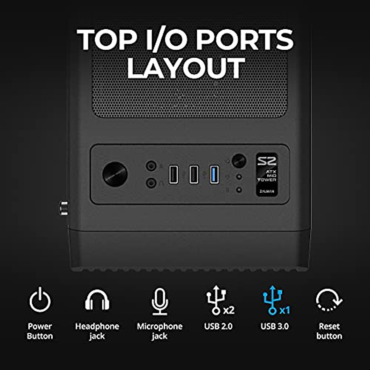 Zalman - S2 - ATX Mid-Tower PC Case - Full Acrylic Side Panel - Mesh Front Panel - 3x Case Fan 120mm Pre-Installed, Black