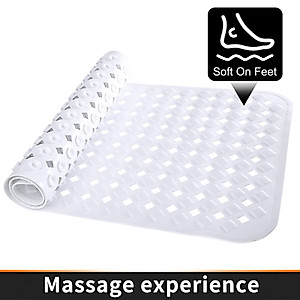 Yimobra Original Non Slip Bathtub Mats, Shower Bath Mat for Tub with Suction Cups and Drain Holes, Machine Washable, BPA, Latex, Phthalate Free, 34.5 x 15.5 Inches, White