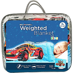 Kids Weighted Blanket by Bell + Howell, 7lb Ultra Soft and Breathable Kids Blanket with Glass Beads, Great for Calming and Sleeping 48x36 inches - Race Car