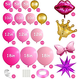 PLULON Pink Princess Balloon Garland Arch Kit with Hot Pink Tassel Plastic Tablecloth Pink Gold Metallic Balloons for Kids Girls Birthday Party Bridal Baby Shower Wedding Decorations
