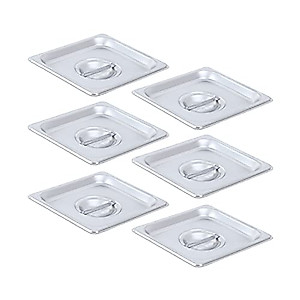 HOCCOT 6-Pack 1/6 Size Stainless Steel Steam Table Lid Solid Hotel Pan Cover Buffet Pan Lids Roasting Pans Cover with Handle Lid for Steam Food Pan