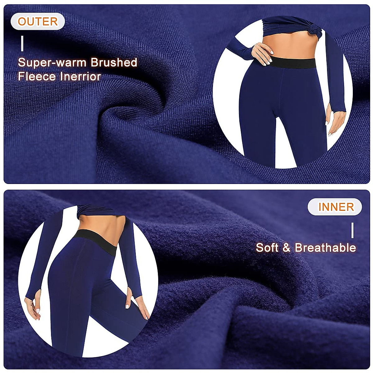 Guooolex Women Fleece Lined Thermal Leggings High Waist Winter Athletic Base Layer Bottoms Warm Compression Leggings Pants Blue