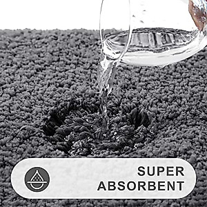 Buganda Microfiber Bathroom Rugs (24 x 17, Grey) Shaggy Soft and Absorbent, Non Slip, Thick Plush, Machine Washable Bath Mat and Bath Rugs for Bathroom