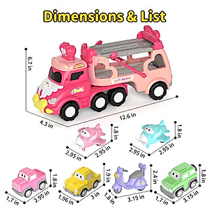 newcrave Toys for 1 2 3 Year Old Girl Truck, 7-in-1 Carrier Truck Cars Toys for Girl, Toddler Girls Toys Age 1-2 2-3, Princess Toy with Light & Sound, Easter Birthday Gifts for 1 2 3 Year Old Girls