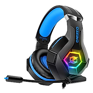 Ozeino Gaming Headset PS5 PS4 Headset with 7.1 Surround Sound, Gaming Headphones with Noise Cancelling Flexible Mic RGB LED Light Memory Earmuffs for PS5, PS4, Xbox one, PC, Mac