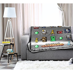 Minecraft Dungeon Mobs Throw - Measures 46 x 60 inches, Kids Bedding - Fade Resistant Super Soft Fleece (Official Minecraft Product)
