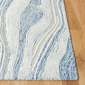 SAFAVIEH Fifth Avenue Collection Area Rug - 8' x 10', Blue & Ivory, Handmade Mid-Century Modern Abstract New Zealand Wool, Ideal for High Traffic Areas in Living Room, Bedroom (FTV121M)