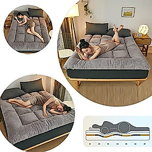 Tatami Mattress Futon Mattress Japanese Foldable Floor Mattress Soft Futon Quilted Bed Mattress Topper Plush Feather Fabric Fiber Mattress Tatami Mat Sleeping Pad,Gray,60x120cm 1.0kg