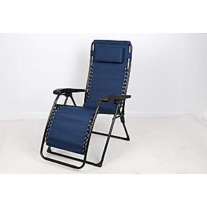 Guidesman LC-8014 Foldable Locking Weather Resistant Outdoor Steel Framed Zero Gravity Reclining Lounge Chair with Headrest Pillow, Blue