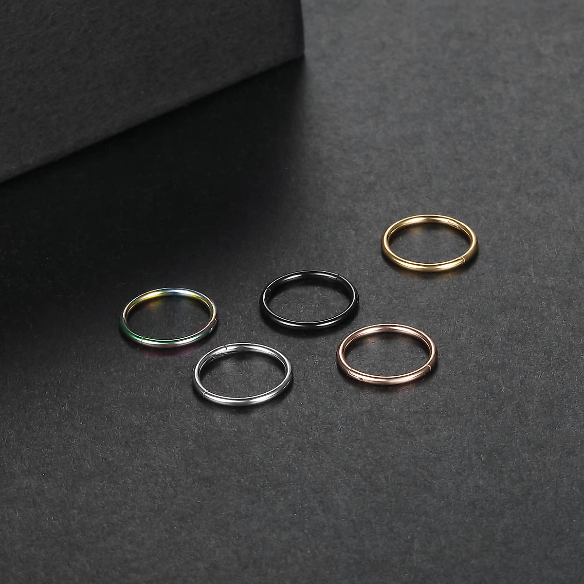 Aumeo 14G 16G 18G 20G Nose Ring Hoop Stainless Steel Hinged Segment Ring Hoop Nose Clicker Ring Tragus Helix Cartilage Daith Rook Earring Piercing Jewelry for Women Men(5pcs 20g 8mm mixed colors)