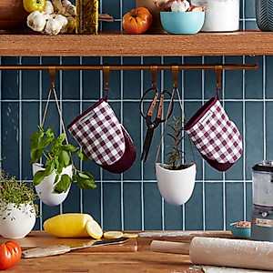 KitchenAid Gingham Cotton Rectangle Mini Oven Mitt 2-Pack Set, Beet, 5.5"x8"
