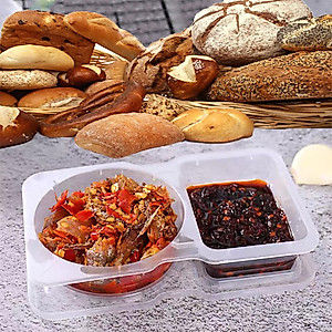 Double Compartment Condiment Container, 2 Compartment Snack Containers, Double Condiment Containers with Lids, Reusable Snack Container for Condiments or Dips, Clear Plastic Portion (5)