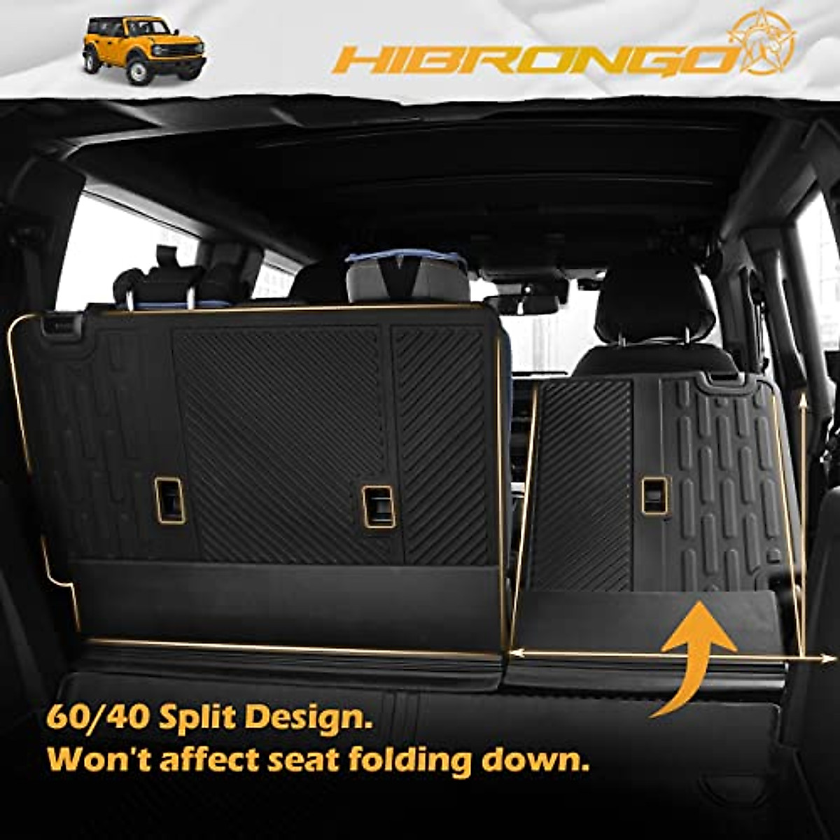 HIBRONGO Back Seat Covers Protector Back Rest Mat Compatible with 2021-2024 Ford Bronco 4 Door, Seat Folded Down Cargo Mat w/Lower Lips