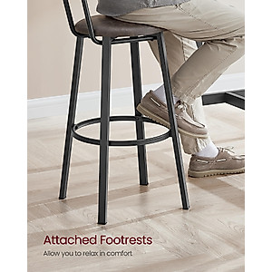 VASAGLE Bar Stools, Set of 2 PU Upholstered Breakfast Stools, 29.7-Inch Barstools with Back and Footrest, Simple Assembly, for Dining Room Kitchen Counter, Classic Black and Coffee Brown ULBC069B82