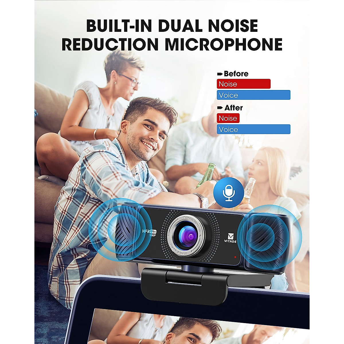 VITADE Webcam 1080P 60fps with Microphone for Streaming, 682H Pro HD USB Computer Web Camera Video Cam for Gaming Conferencing Mac Windows Desktop PC Laptop Xbox Skype OBS Twitch YouTube Xsplit