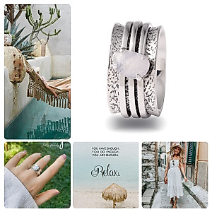 STROLLGIRL Sterling silver Simple spinner ring Fidget band ring spinning meditation anxiety ring (moonstone, 9)