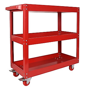 LFGUD 3-Tier Commercial Utility Cart with Brake Wheels, Sturdy Steel Construction, 110 lbs Capacity, Red