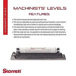 Starrett Machinists' Level with Ground and Graduated Main Vial - Ideal for Machine Shop and Tool Room Use - 8" (200mm) Length, Cross Test Vial, Without Case - 98-8