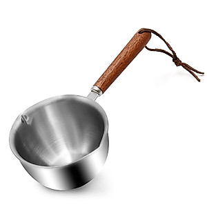 200ml/ 6.7oz Butter Warmer Pan with Dual Pour Spouts, Stainless Steel Milk Warmer Pot, Long Heat- Resistant Handle Small Sauce Pan for Stove Top, Chocolate Melting, Coffee Tea Soup Warming