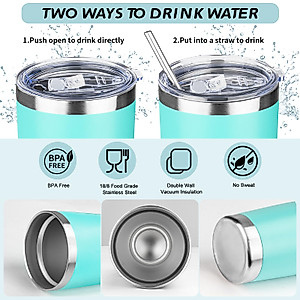 ATIKZHE 20oz Tumbler with Straw and Brush, Stainless Steel Vacuum Insulated tumbler, Double Wall Insulated Coffee Tumbler for Outdoor, Home, Travel,Office (Light Green,1pcs)