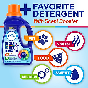 Febreze Laundry Detergent Additive, Original Strength In Wash Odor Eliminator, Designed to Remove Odors in a Single Wash Caused by Sweat, Food, Smoke, Fresh Scent, 50 fl oz (2 Pack)