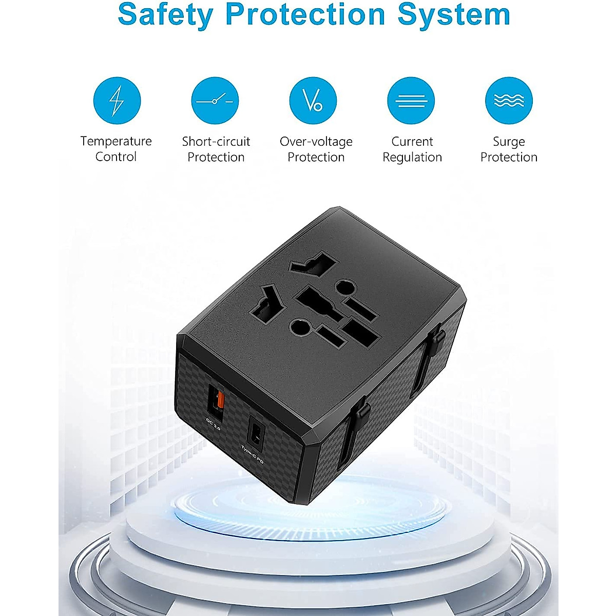 World International Travel Plug Adapter by Amoner - Powerful with Type C and USB Wall Charger Type I C G A Outlets 110V 220V A/C - EU Euro US UK AU