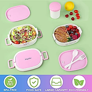 Letsport Bento Lunch Box Kit, All-in one Japanese Lunch Box Kit, Large Capacity Lunch Containers, BPA-Free Leakproof Meal Prep Container, Includes soup cup, 2-piece utensil set, lunch bag (Pink)