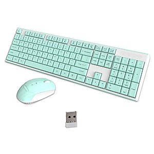 Wireless Keyboard Mouse Combo,2.4G USB Cordless Cute Lightweight Mute Chocolate Keyboard and Optical 800-1200-1600DPI Adjustable Mouse Set Office Game Home Use for Notebook Laptop Computer (Green)