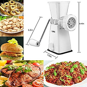 Manual Meat Grinder with Stainless Steel Blades Heavy Duty Powerful Suction Base for Home Use Fast and Effortless for All Meats-White