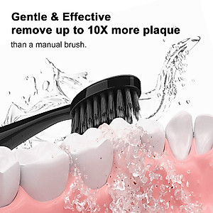 Replacement Toothbrush Heads for Burst Electric Toothbrush Adults with Dust Cover Caps, Soft Charcoal Bristles for Deep Cleaning, Plaque Removal and Whiting Teeth, 5 Counts, Black