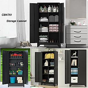 CBNTKI Metal Storage Cabinet, Lockable Garage Storage Cabinet with Doors and 4-Tier Shelves,Office File Cabinet with Lock, 71" Tall Steel Tool Cabinet, Black