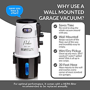 Prolux Professional Shop White Wall Mounted Garage Vac, Wet Dry Pick Up