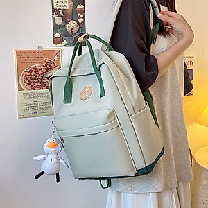 Splendrive Cute aesthetic backpack with cute duck accessories Christmas gift Outdoor Daypack (Green)