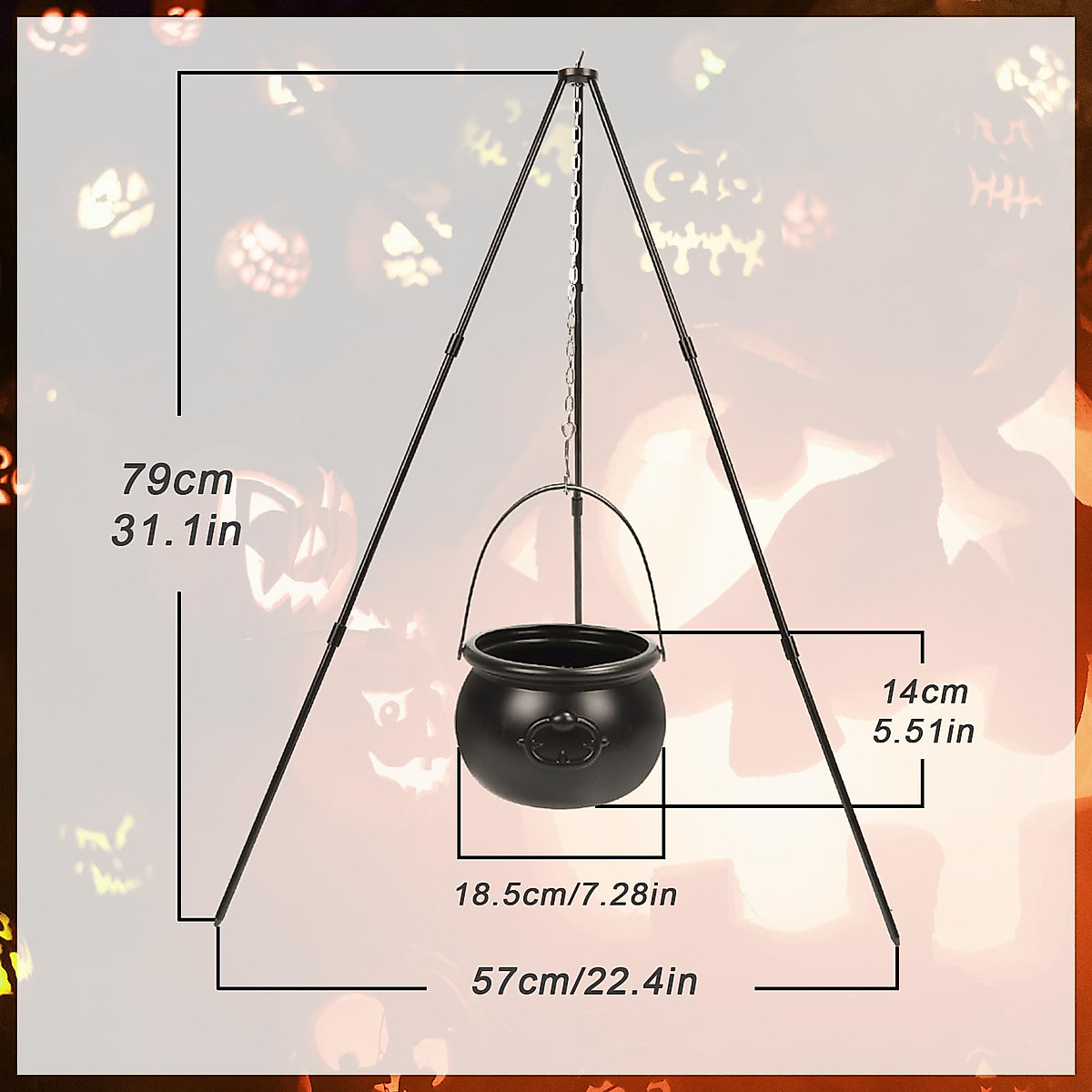 Halloween Witches Cauldron on Tripod, Halloween Cauldron with Green Lights, Halloween Outdoor Decor, Hocus Pocus Candy Bucket Decorations for Home Patio Garden Lawn Outside